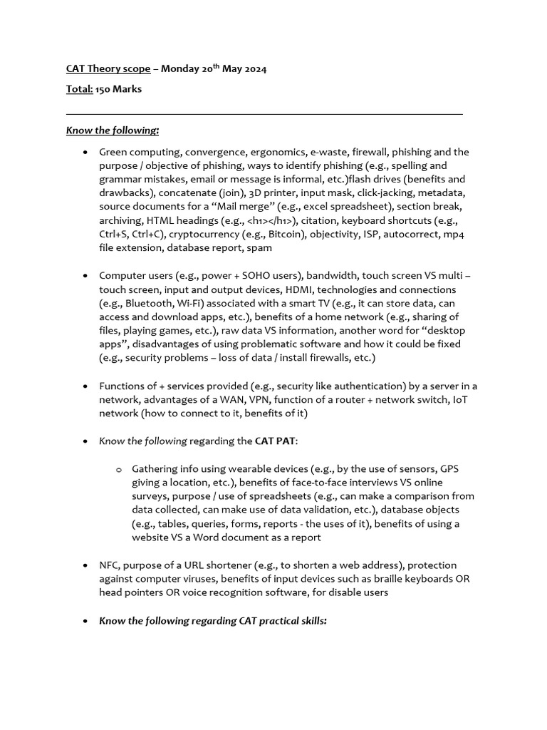 Gr12 CAT Theory Scope - T2 2024 | PDF | Computer Virus | Computer Network