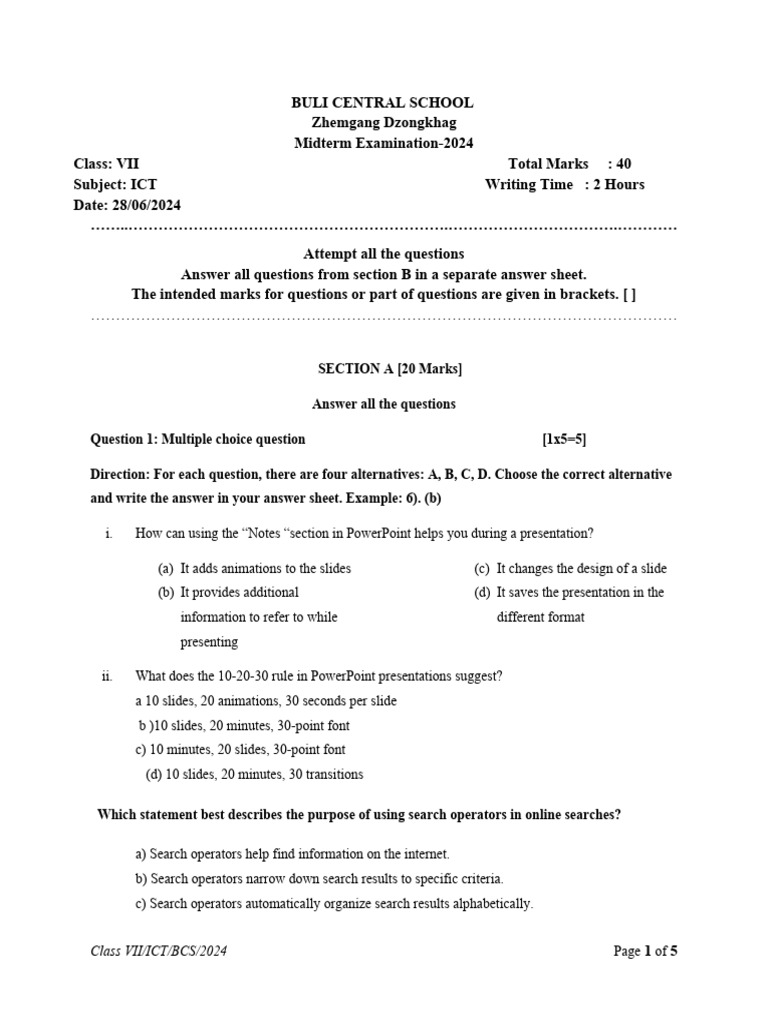 Buli Central School ICT Midterm Exam 2024 | PDF | Popular Culture ...