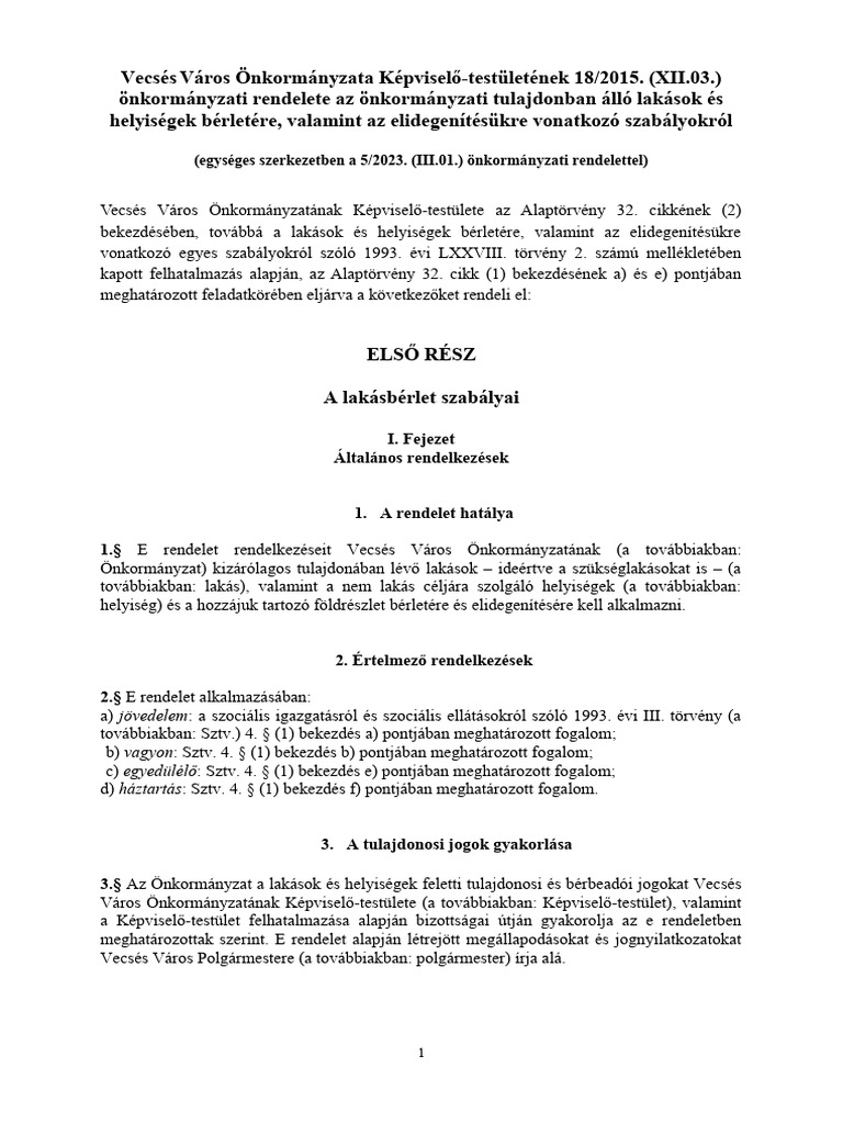 18 RENDELET Lakásrendelet Egységes 20230301 | PDF