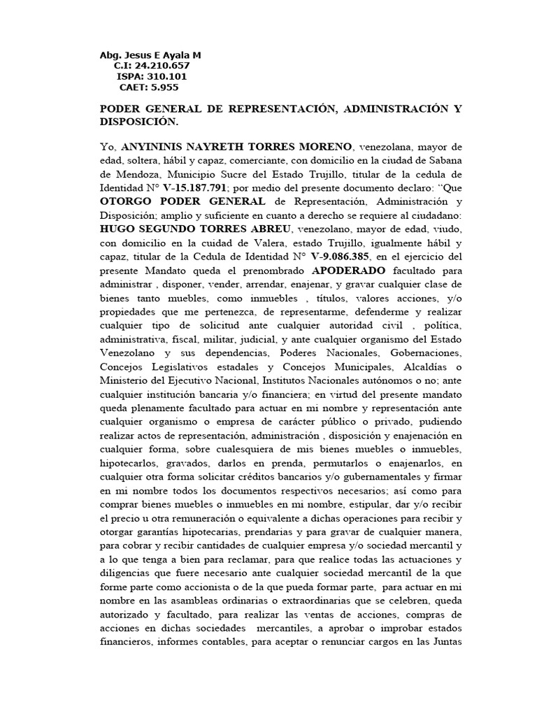 Poder General - Anyininis Torres | PDF | Sociedad de responsabilidad ...