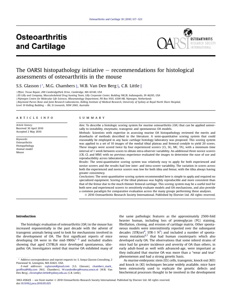 Glasson 2010 The OARSI Histopathology Initiative | PDF | Knee ...
