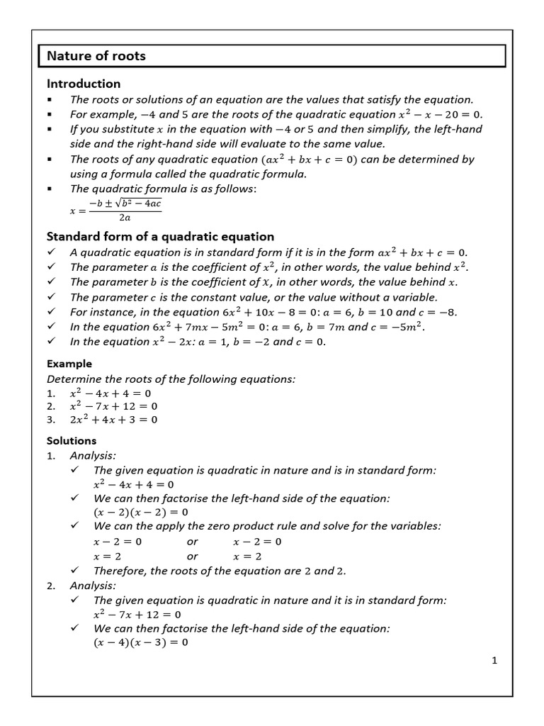 KRN11 - Nature of Roots V5 | PDF | Quadratic Equation | Equations