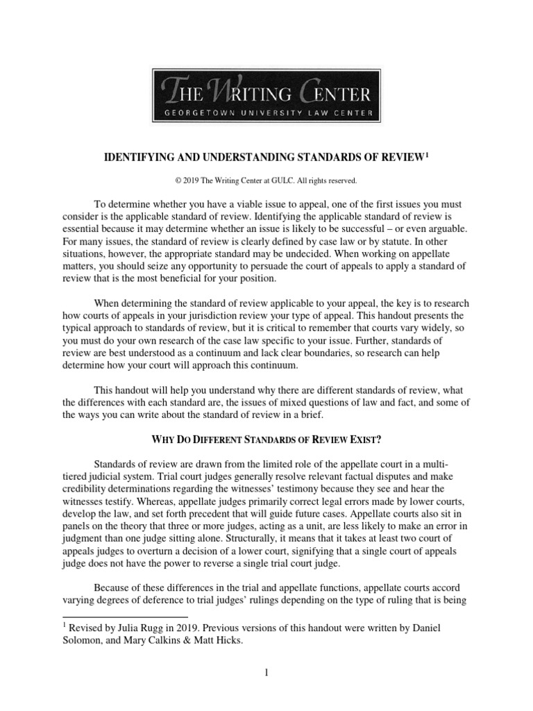 Georgetown Appeal Guidelines Standard of Review Identifying-And ...