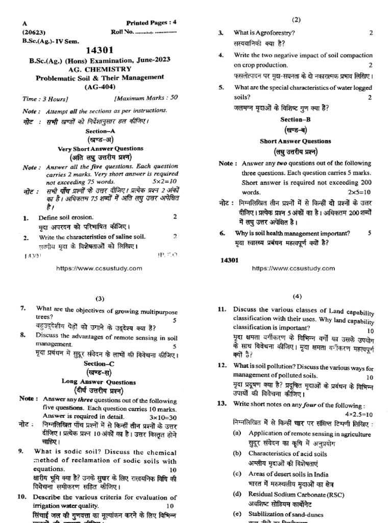 BSC 4 Sem Ag Chemistry Problematic Soil and Their Management 14301 Jun ...