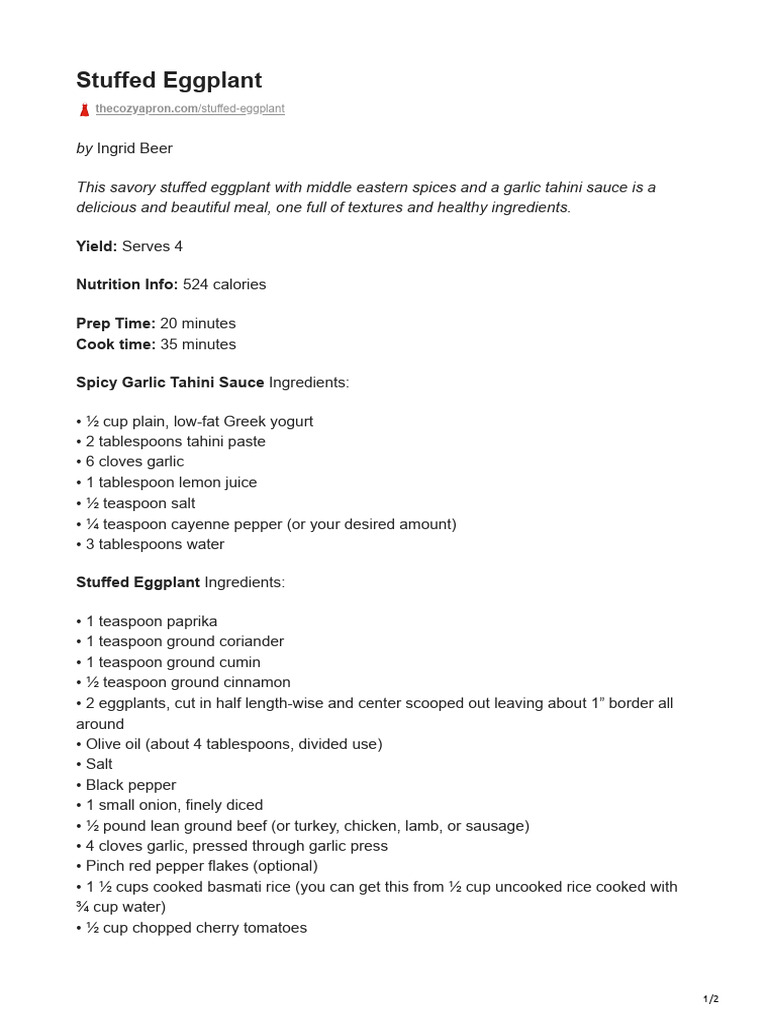 Savory Stuffed Eggplant Recipe | PDF | Eggplant | Middle Eastern Cuisine