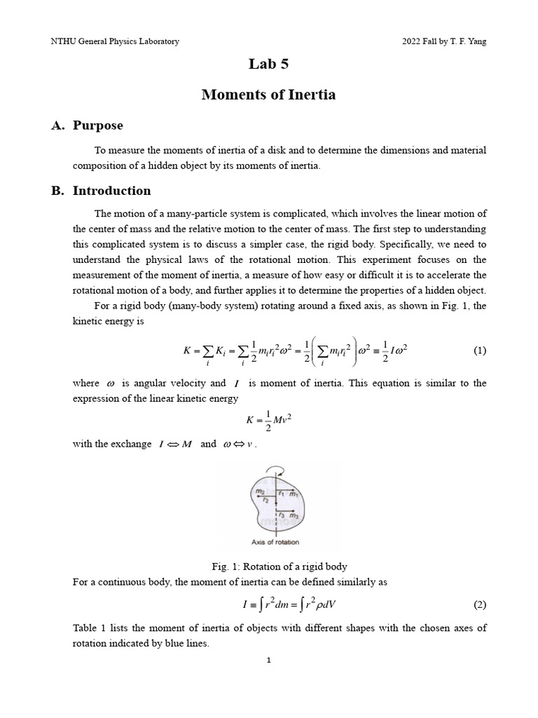 Lab 05 Moments of Inertia - en | PDF | Rotation Around A Fixed Axis | Torque