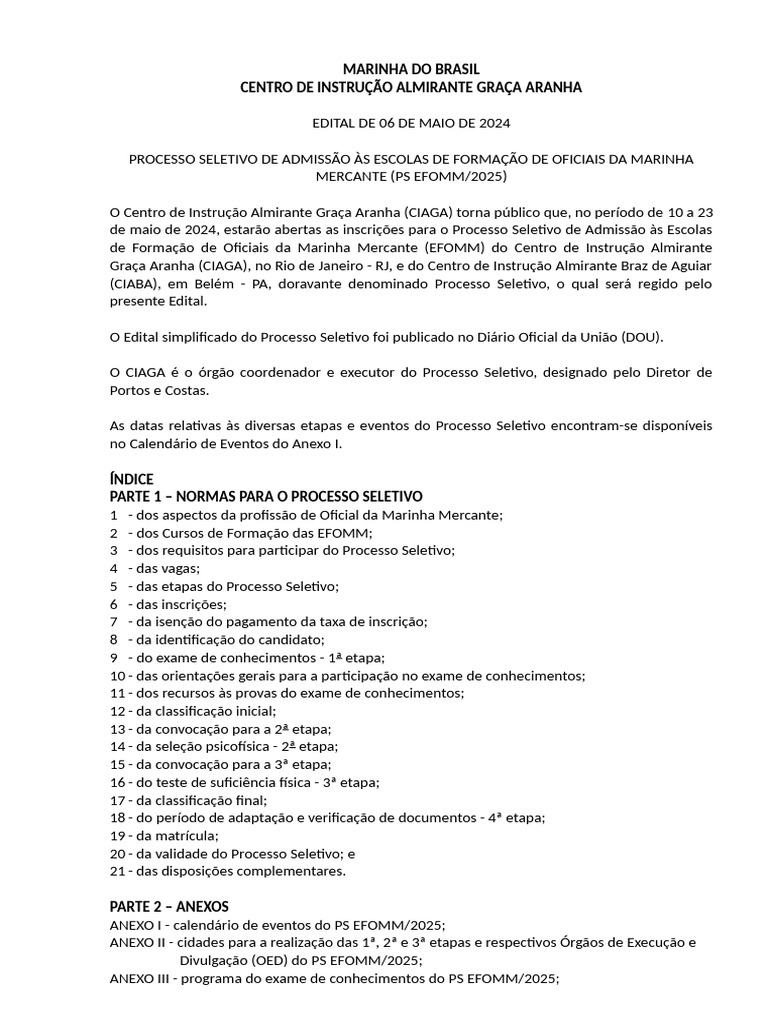 Edital de Abertura Ps Efomm 2025 | PDF | Marinha Mercante