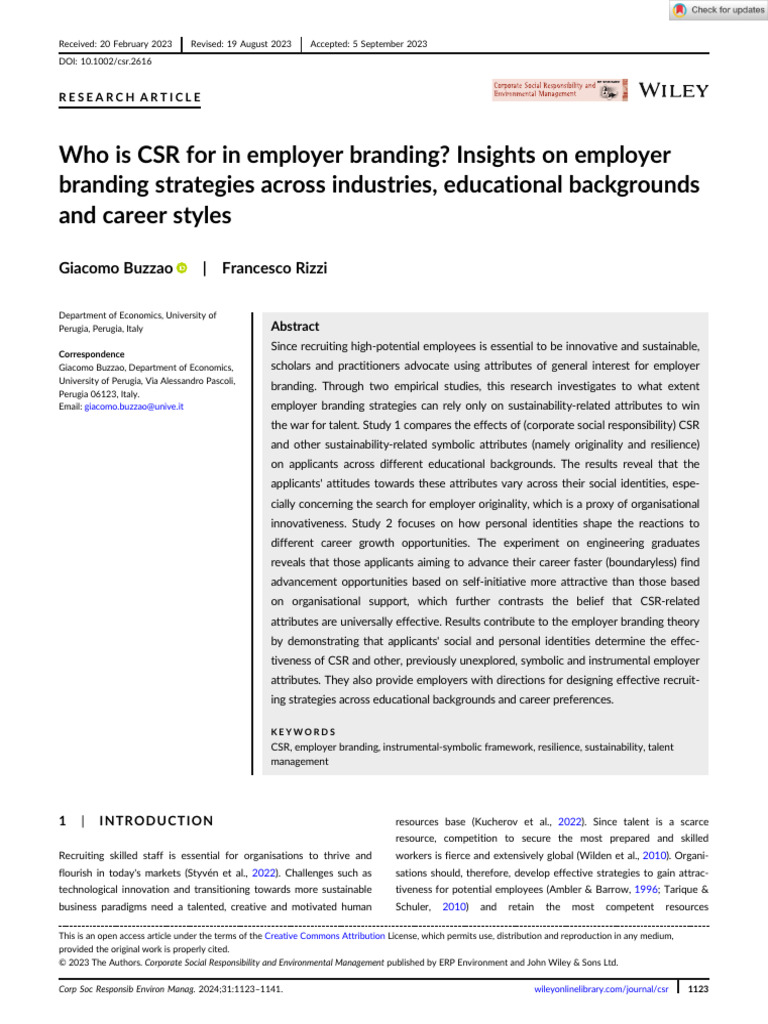 Corp Soc Responsibility Env - 2023 - Buzzao - Who Is CSR For in ...