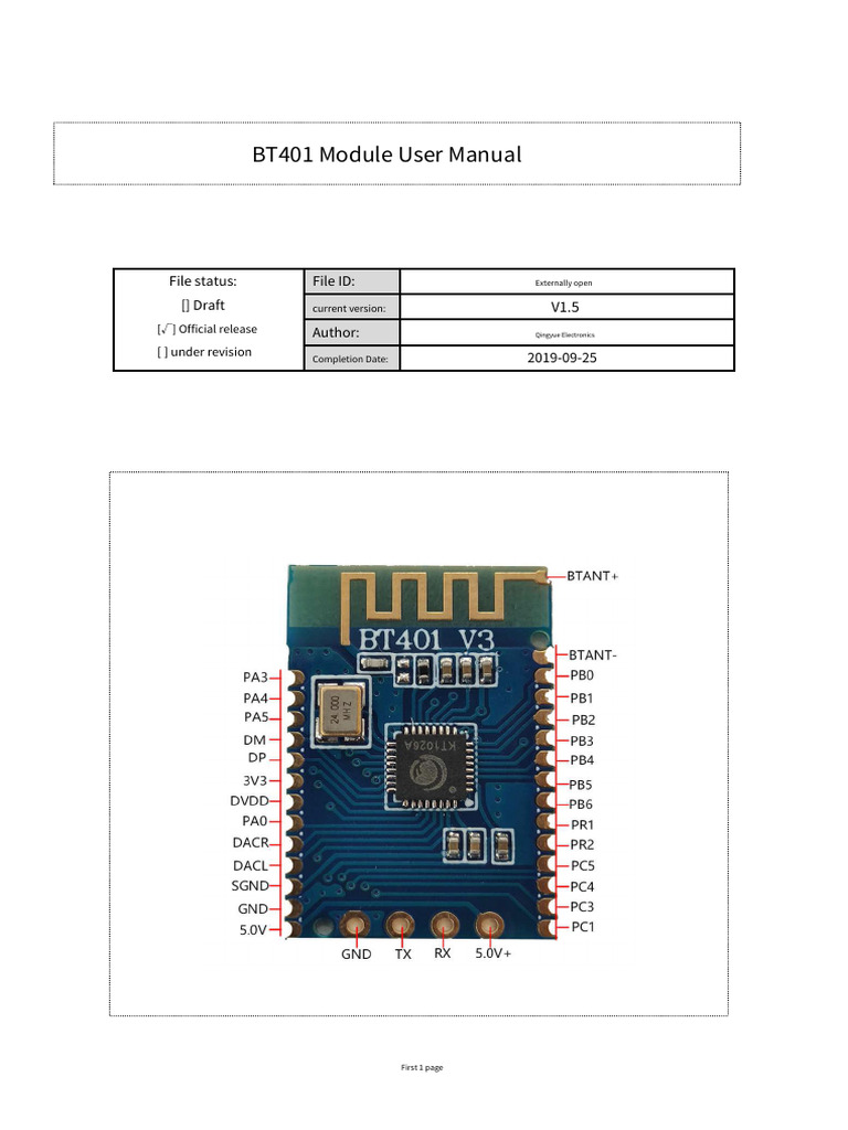 BT401 Module | PDF | Bluetooth | Digital Audio