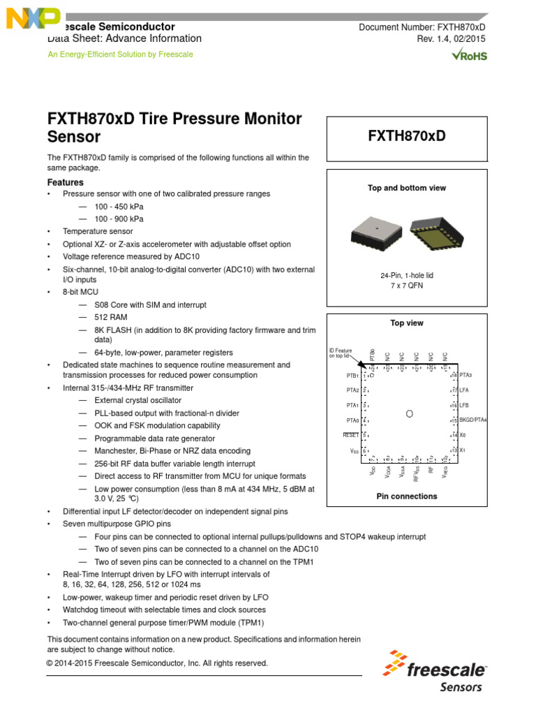 FXTH870xD Sensor Data Sheet | PDF | Microcontroller | Computer Hardware