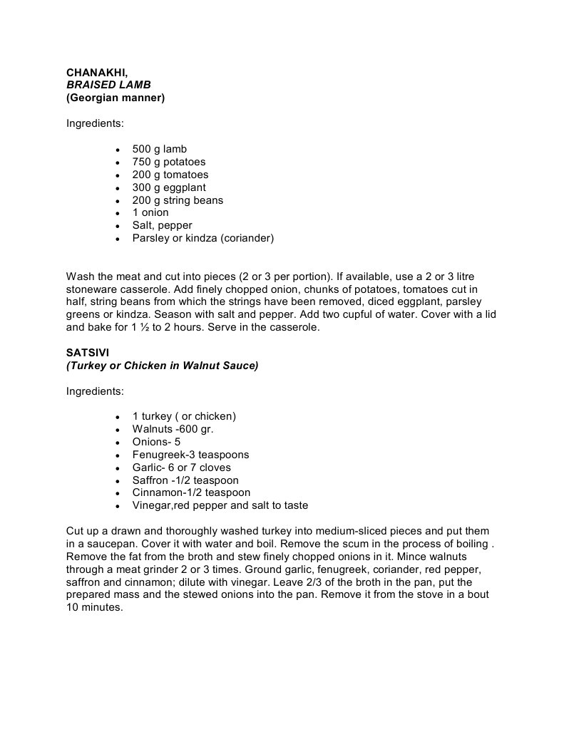Georgian Chanakhi Recipe Guide | PDF | Eggplant | Parsley