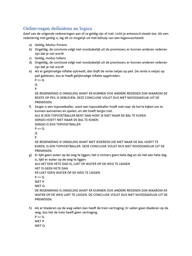 Oefenvragen Logica 2023 Antwoordmodel 1 1 Pdf