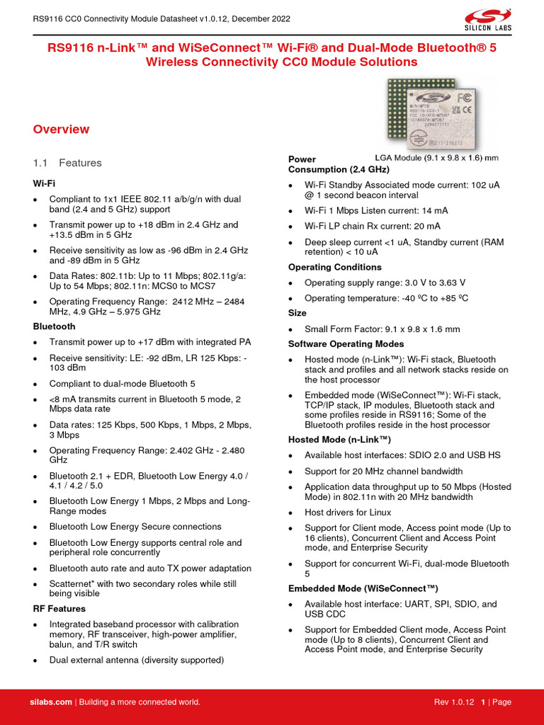rs9116 cc0 Module | PDF | Wi Fi | Ieee 802.11