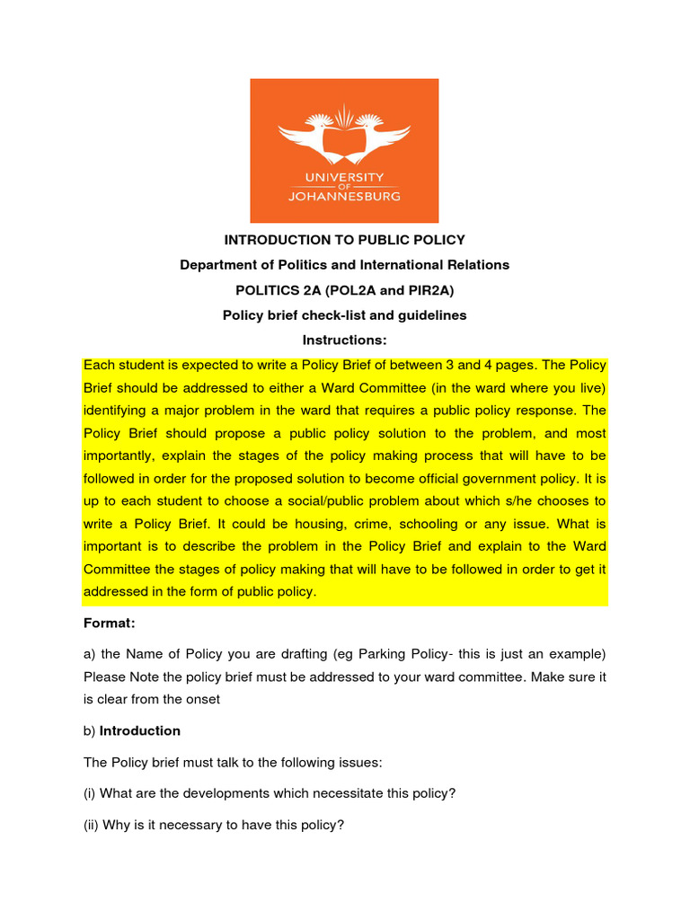 Politics 2A Policy Brief Format | PDF | Policy
