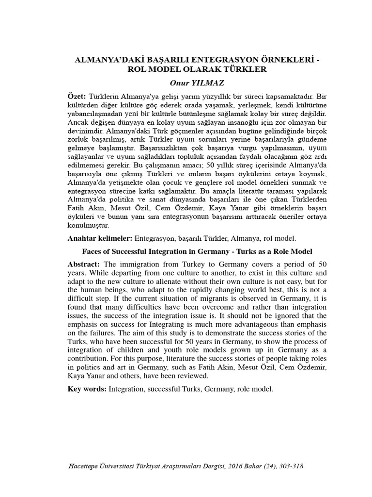 Almanya Dak Ba Arili Entegrasyon Rnekler - Rol Model Olarak T Rkler (#491978) - 588058 | PDF