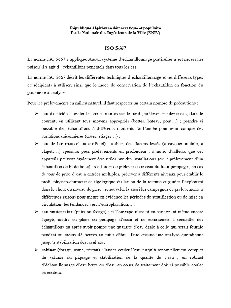 Norme ISO 5667 : Échantillonnage de l'eau | PDF | Analyse du cycle de vie