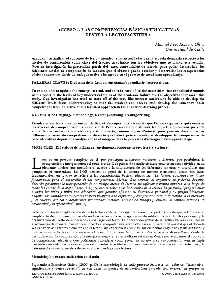 Acceso A Las Competencias Basicas Desde La Lectoescritura | PDF | Plan de estudios | Comprensión ...