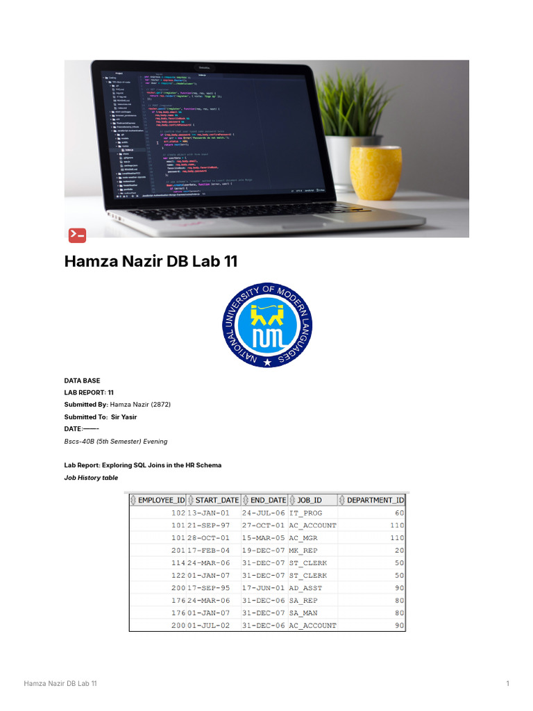 Hamza Nazir (2872) DB LAB 11-Bscs EVE | PDF | Sql | Computer Data