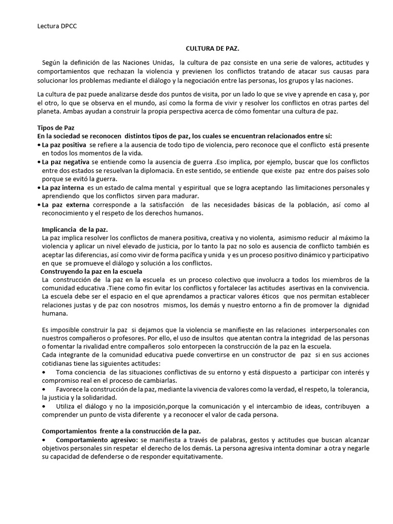 Lectura DPCC | PDF | Paz | Violencia