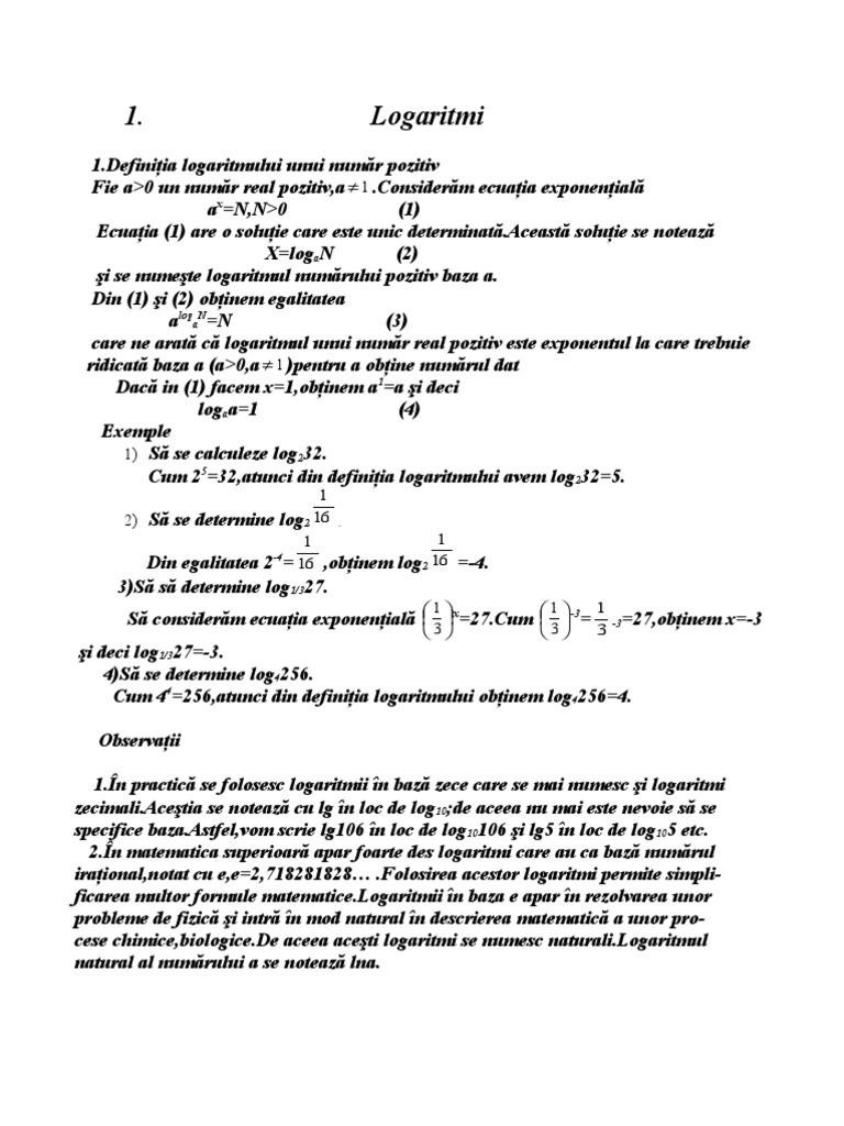 Explicatii Logaritmi