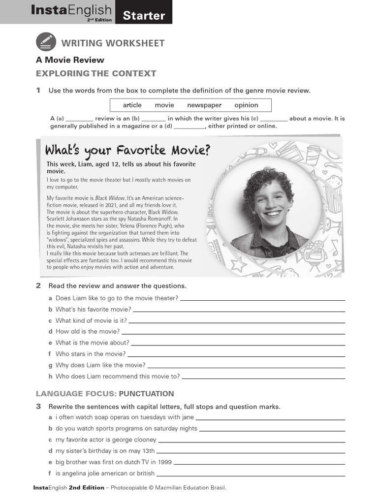 InstaEnglish_2ndEdition_Starter_Writing Worksheet - Movie Review ...