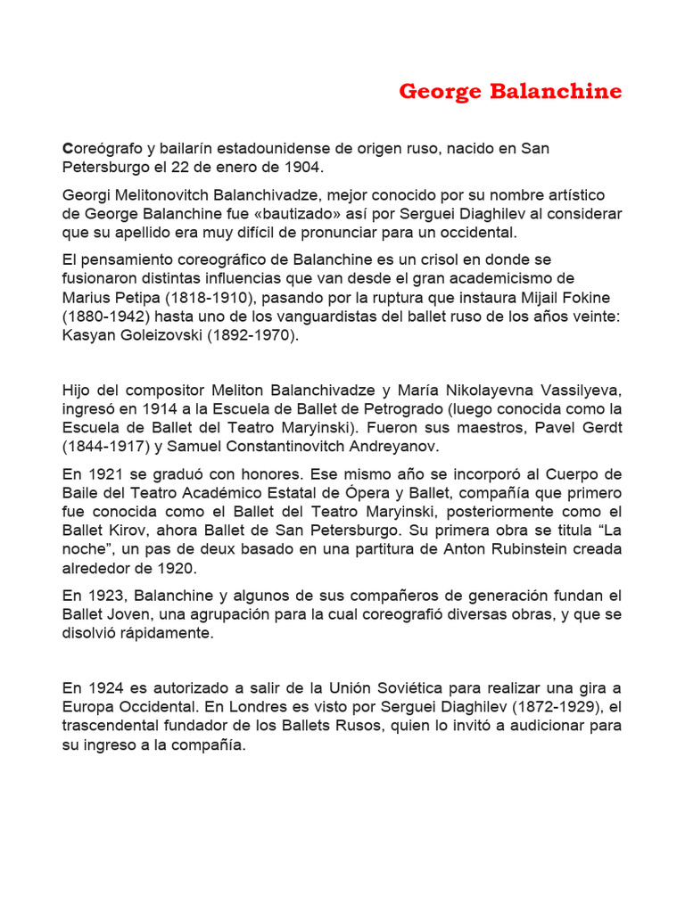 George Balanchine | PDF | Ballet | Compañías de ballet