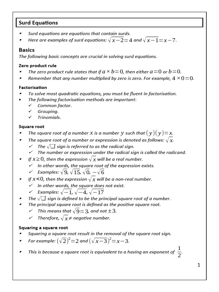 Surd Equations | PDF | Factorization | Square Root