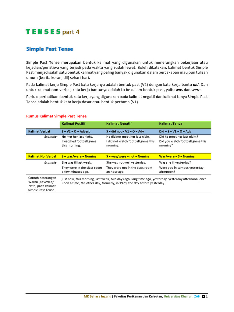 Tenses - 4 Simple Past Tense | PDF