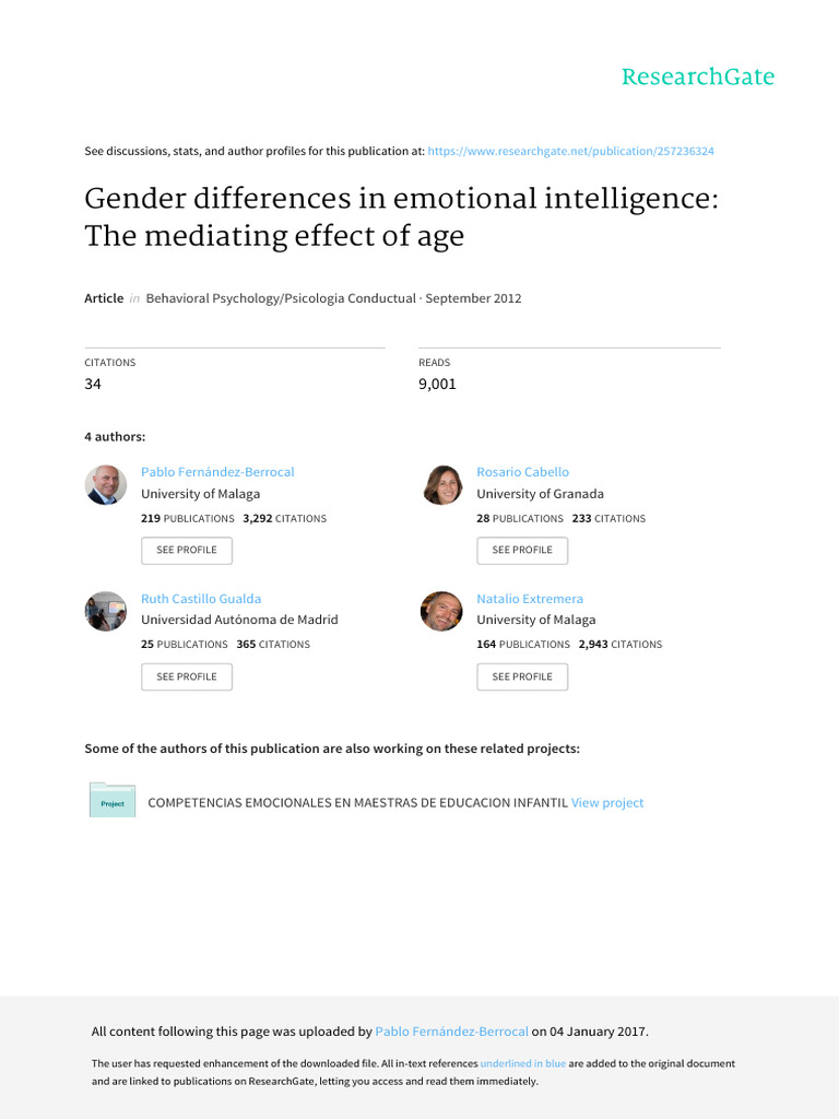 Gender Differences in Emotional Intellig | PDF | Emotional Intelligence ...