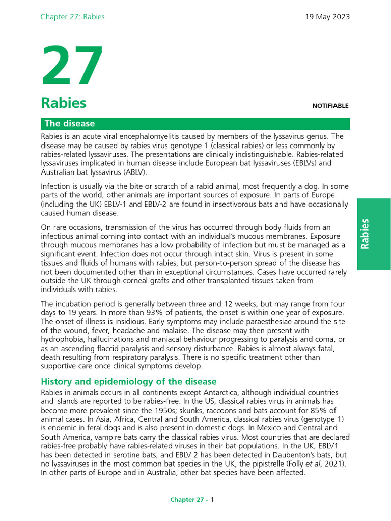 Rabies Green Book Chapter 27 May 2023 | PDF | Rabies | Vaccines