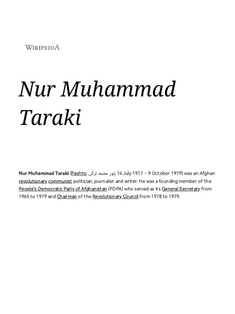 Nur Muhammad Taraki - Wikipedia | PDF | Khalq | People's Democratic ...
