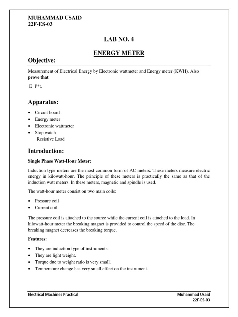 Energy Meter Measurement Lab | PDF | Voltage | Materials Science