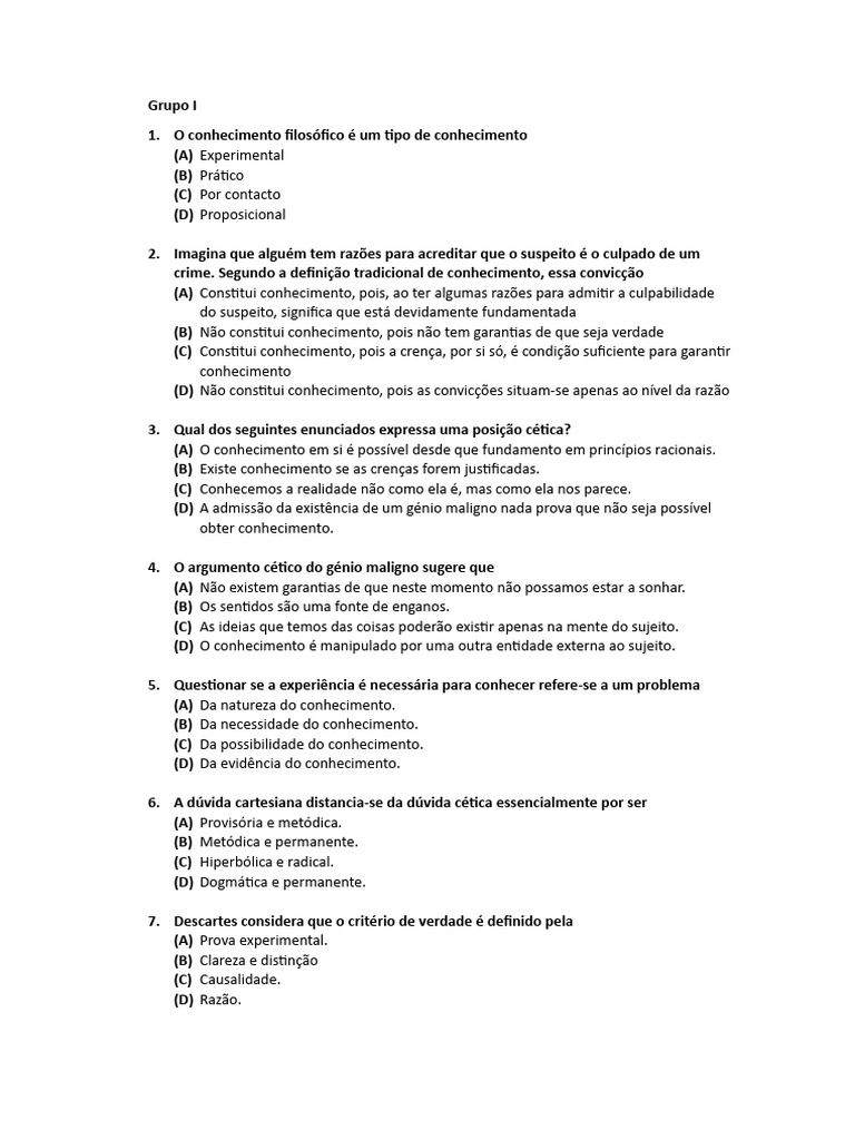 Filosofia Exercicios | PDF | Conhecimento | David Hume Filosofia Exercicios | PDF | Conhecimento | David Hume