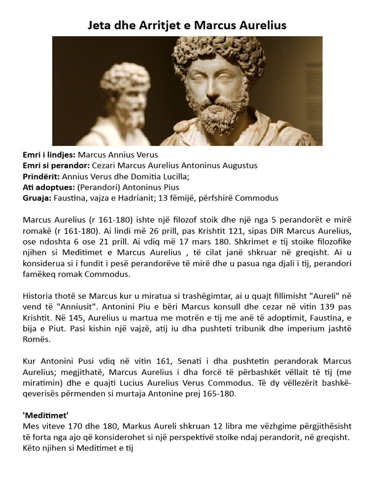 Jeta dhe Arritjet e Marcus Aurelius | PDF