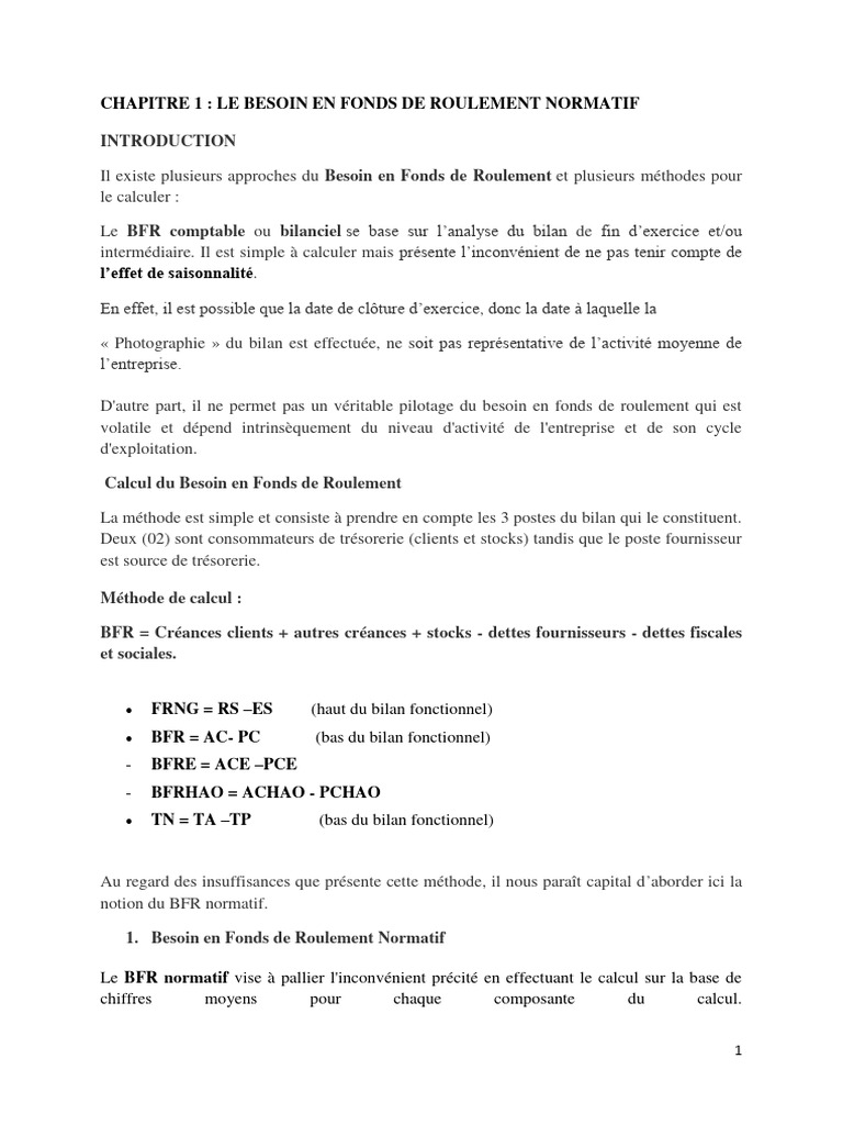 BFR Normatif : Calcul et Gestion | PDF | Fonds de roulement | Économie