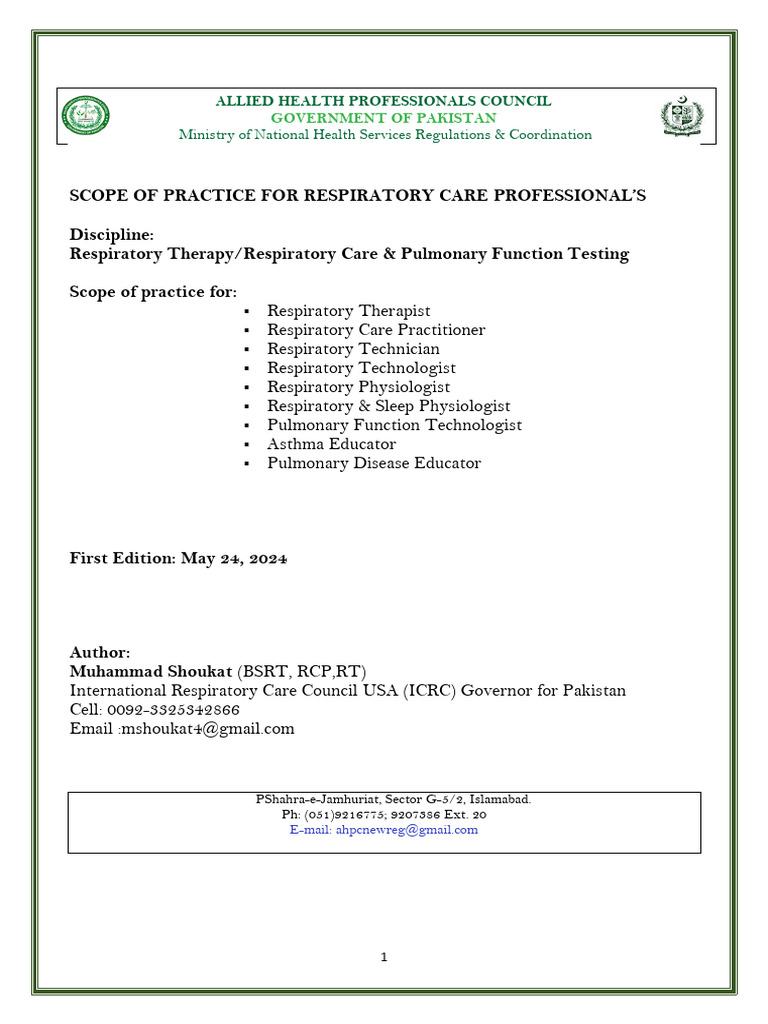 Scope of Practice For Respiratory Care Professional's Allied Health ...
