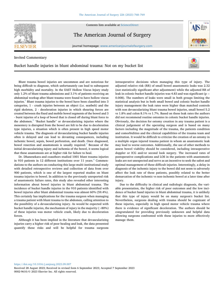 Managing Bucket Handle Bowel Injuries | PDF | Major Trauma | Human ...