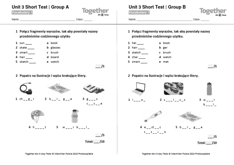 Together kl4 U3 Short Test Vocabulary 1 AB | PDF