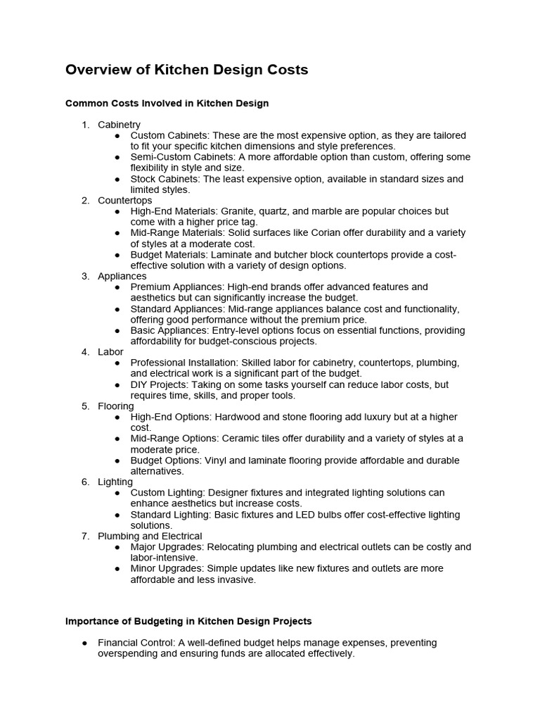 Overview of Kitchen Design Costs | PDF | Countertop | Cabinetry
