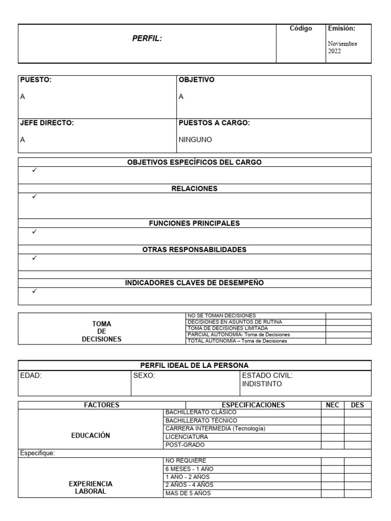 FORMATO perfil de puesto | PDF | Aprendizaje