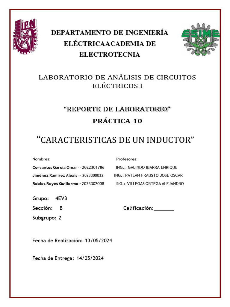 reporte 10 ACE | Descargar gratis PDF | Inductor | Corriente eléctrica