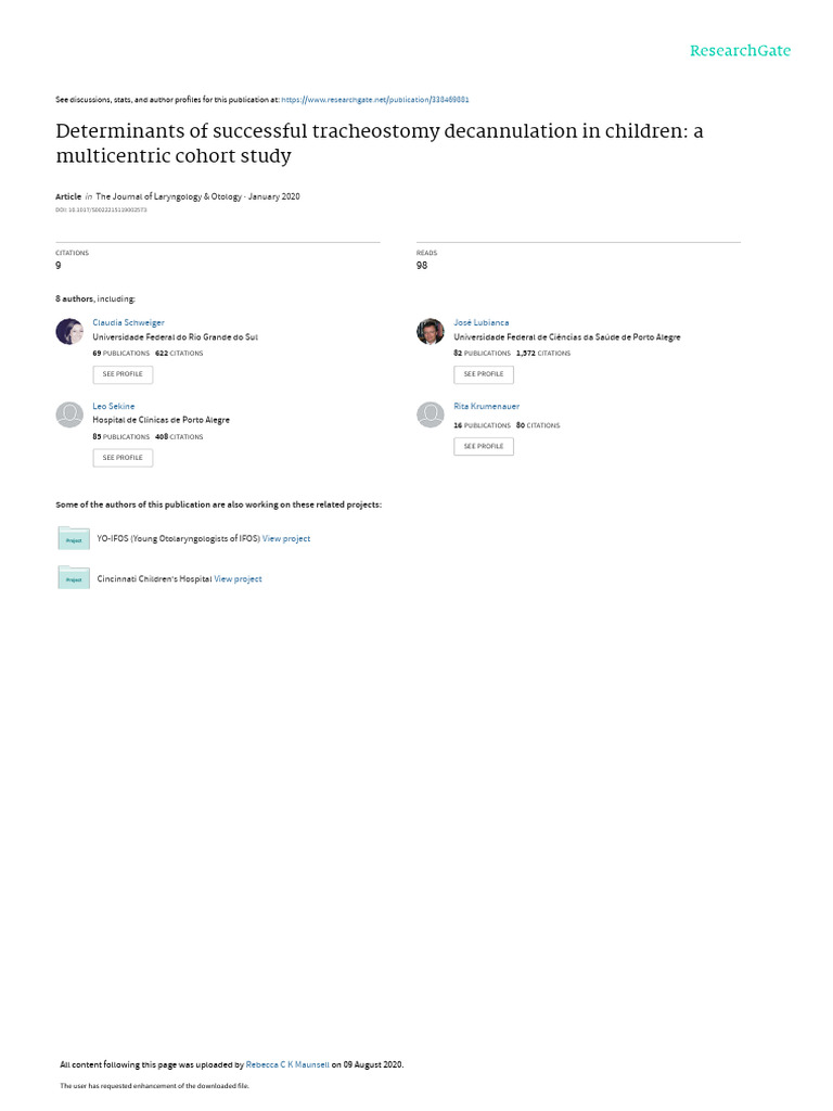 Determinants of Successful Tracheostomy Decannulation in Children - A ...