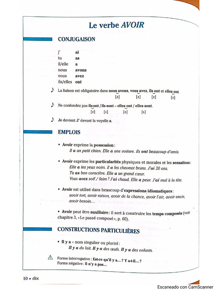 Verbe Avoir N1 | PDF