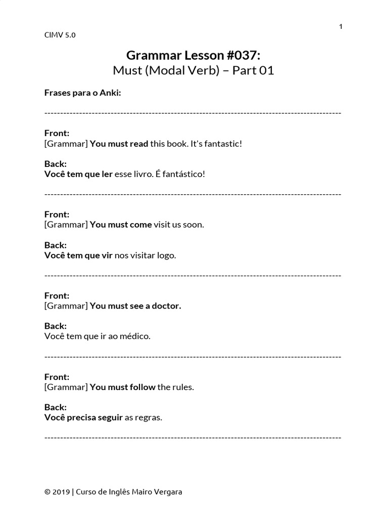 Exemplos de Uso do Modal "Must" | PDF | Computadores | Tecnologia e ...