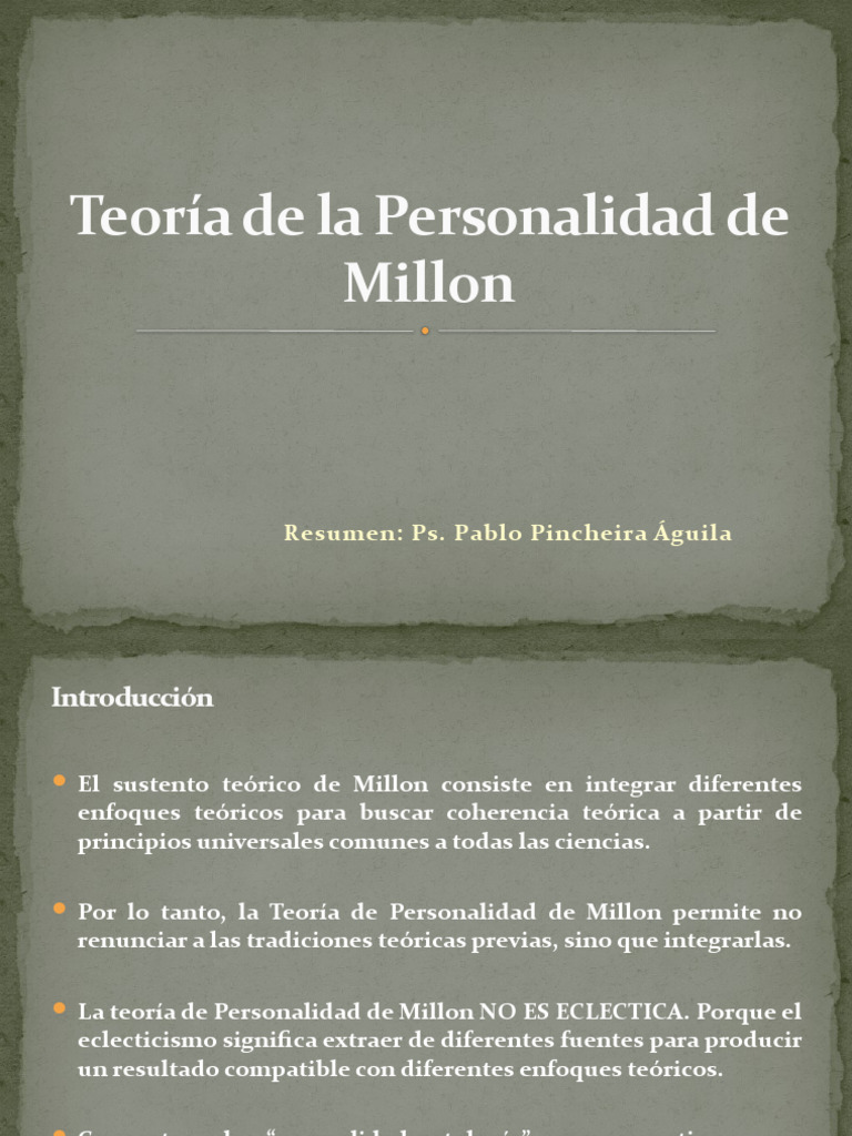 Presentacion Teoria de Personalidad de Millon | PDF | Manual ...