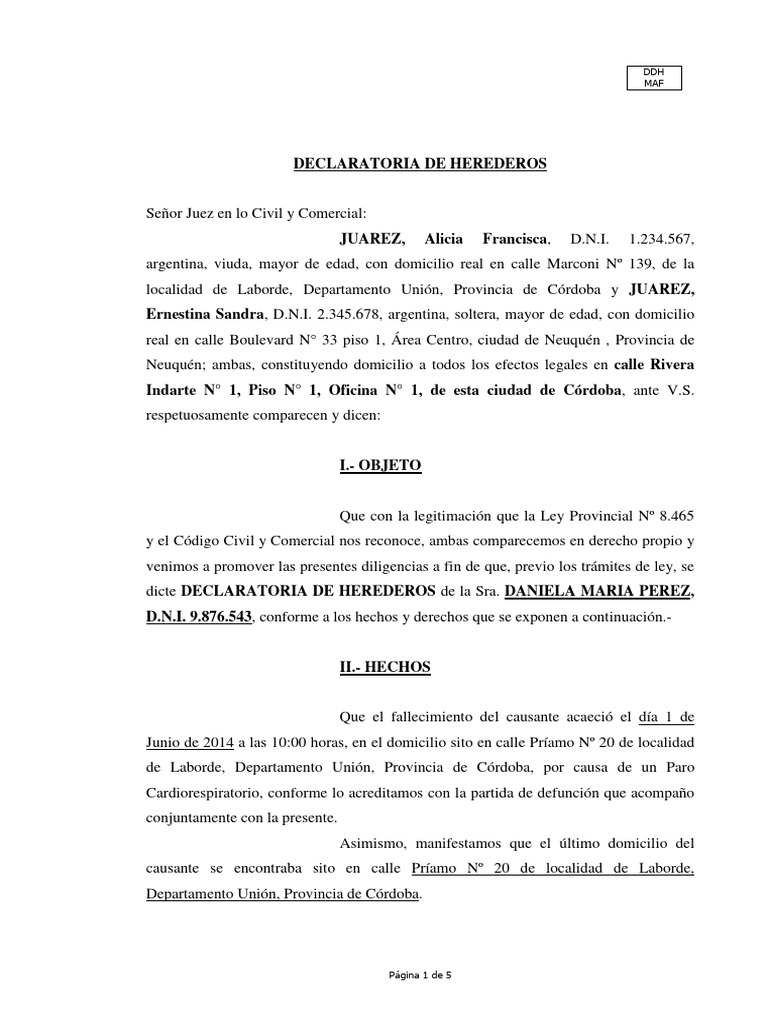Petición de Declaratoria de Herederos - Modelo - D.PRO.S. | PDF | Judicaturas | Ley Pública