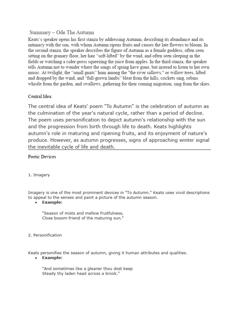 The Autumn Summary, Central Idea, Poetic Devices | PDF | Poetry