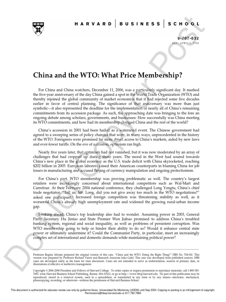 China and The WTO What Price Membership | PDF | World Trade ...