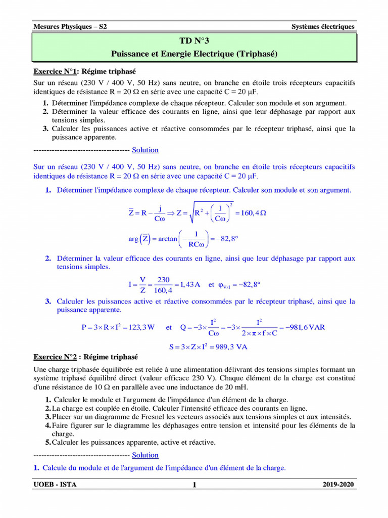 TD N°03 - Systèmes Electriques2 Avec Solution 2020 | PDF