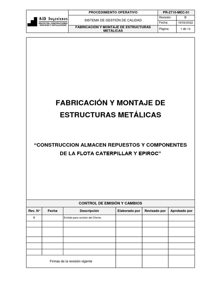 Procedimiento de Fabricación-Montaje Estructuras Metálicas | PDF | Soldadura | Construcción